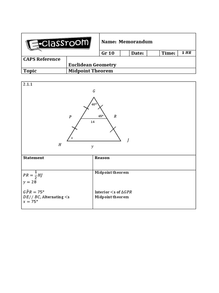 Gr10t2 Euclidean Geometry Midpoint Theorem Memo | PDF