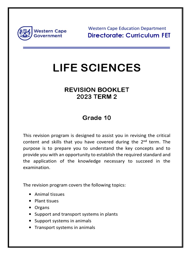 Life Sciences Grade 10 Revision Material Term 2 - 2023 | PDF | Atrium ...