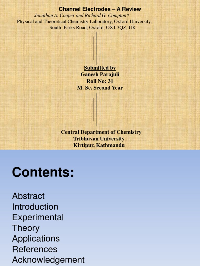 Channel Electrodes - A Review | PDF | Diffusion | Fluid Dynamics