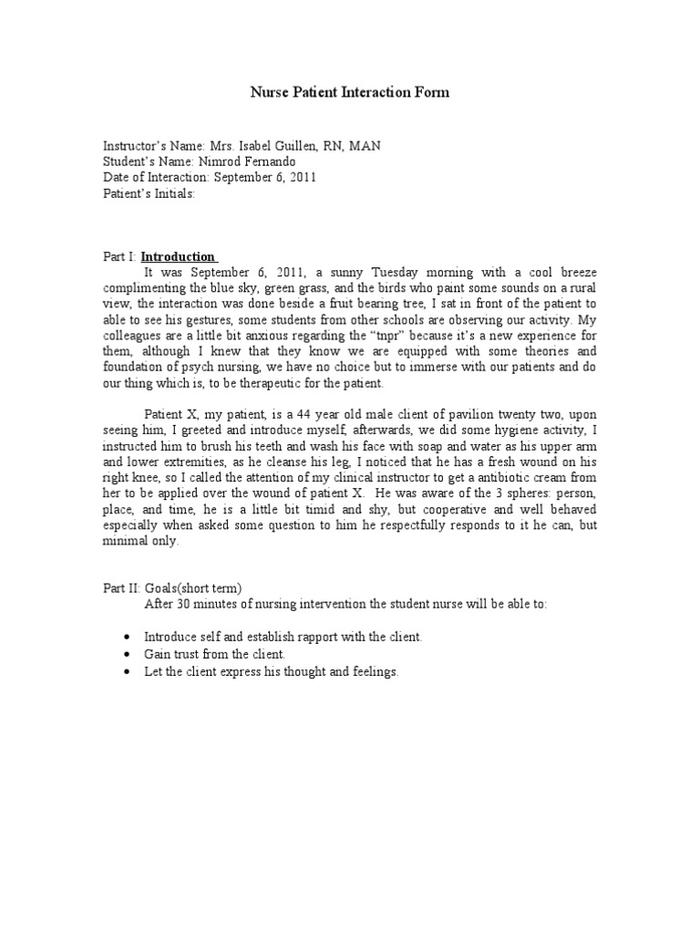 Nurse Patient Interaction Form | PDF | Emotions | Nursing