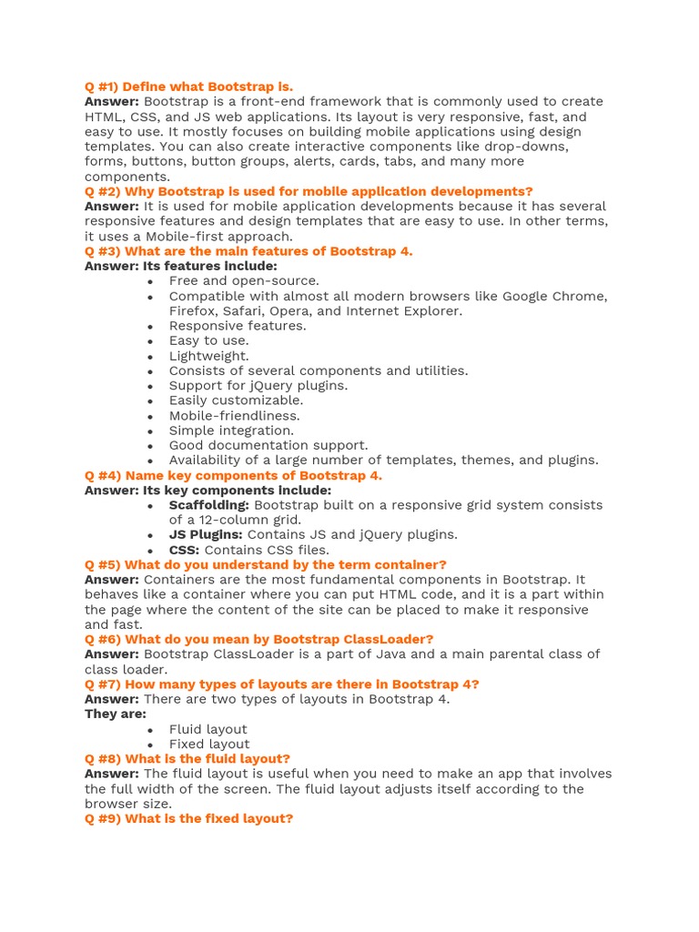 Bootstrap Question Answers | PDF | Bootstrap (Front End Framework ...