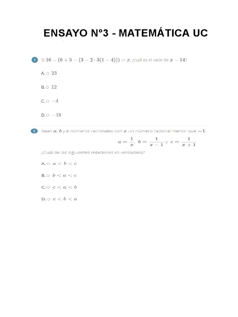 Ensayo N°3 M1 PreUC | PDF