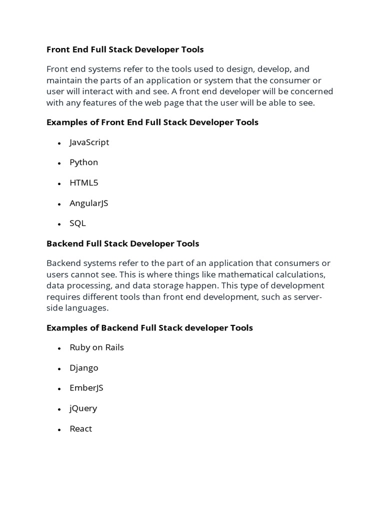 Front End Full Stack Developer Tools | PDF | Websites | Angular Js