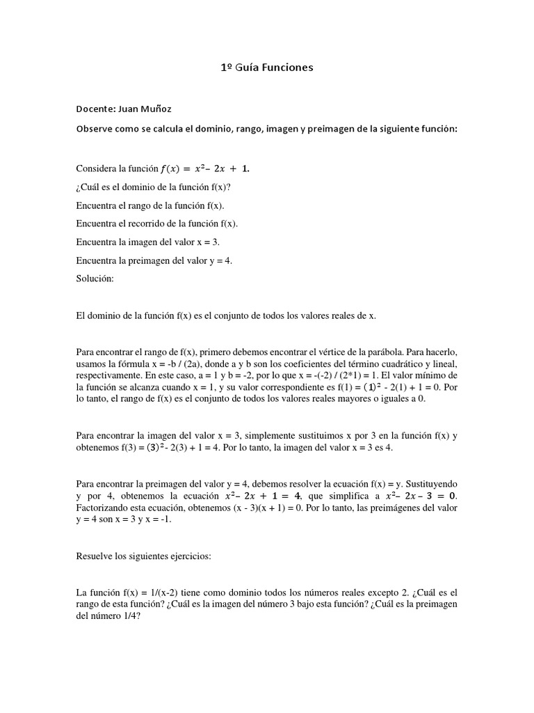 Guía de Funciones y Ejercicios | PDF | Función (Matemáticas) | Ecuaciones