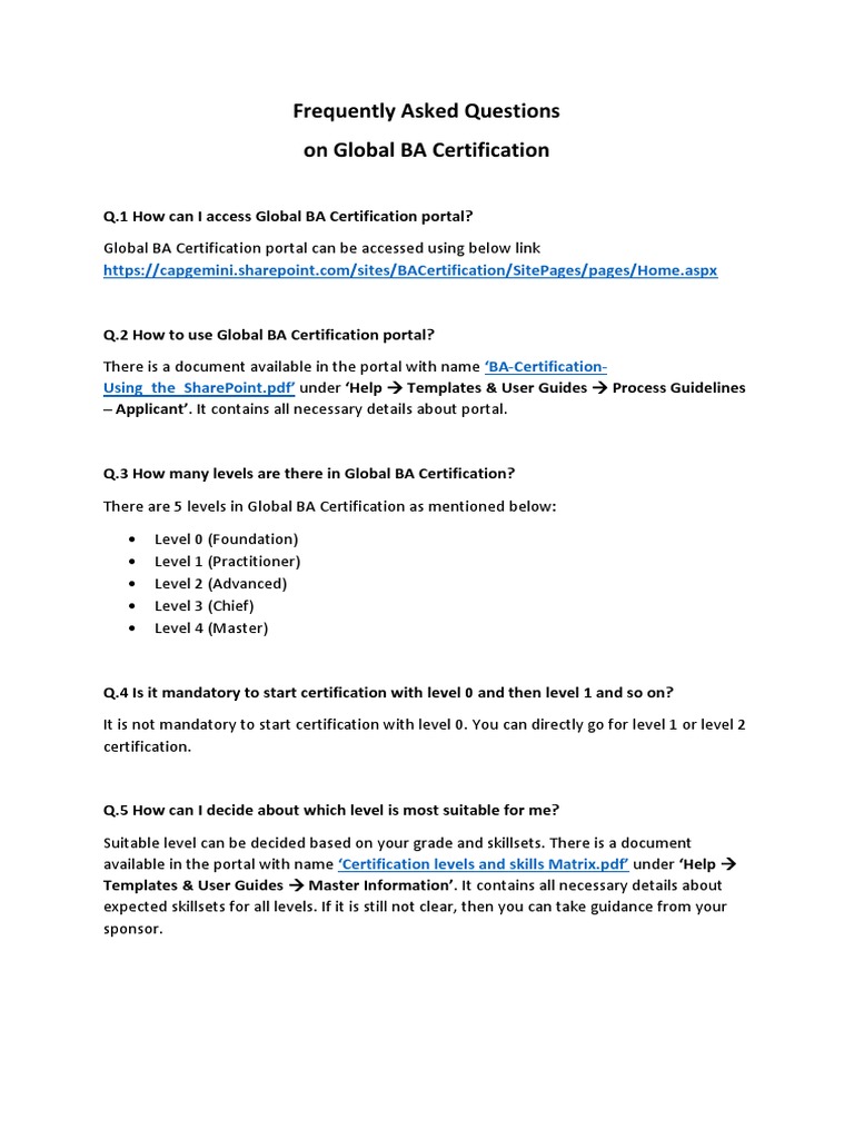 Global BA Certification - FAQ | PDF | Computing
