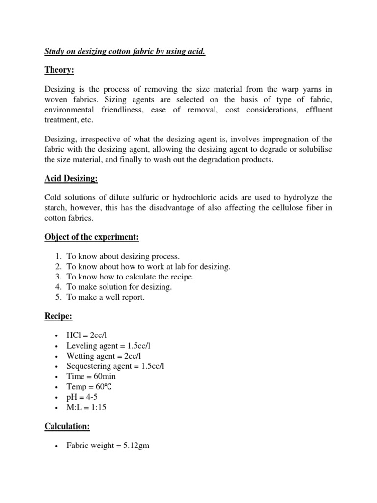 Study On Desizing Cotton Fabric by Using Acid-1 | PDF
