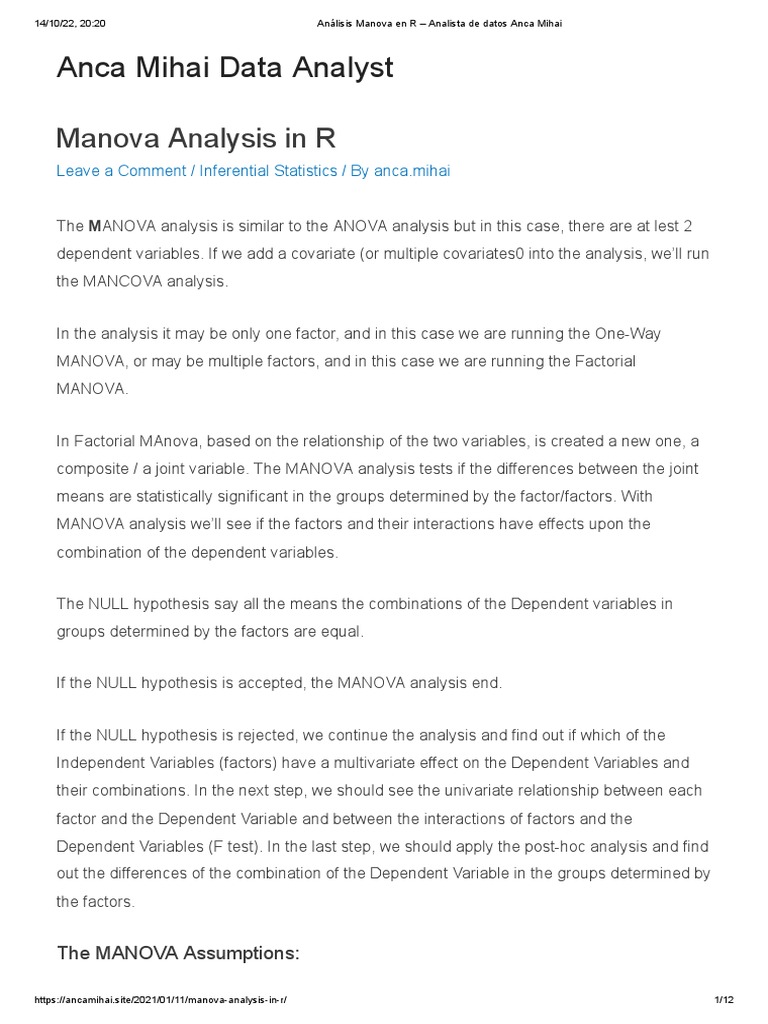 MANOVA Guide for Data Analysts | PDF | Covariance Matrix | Dependent ...