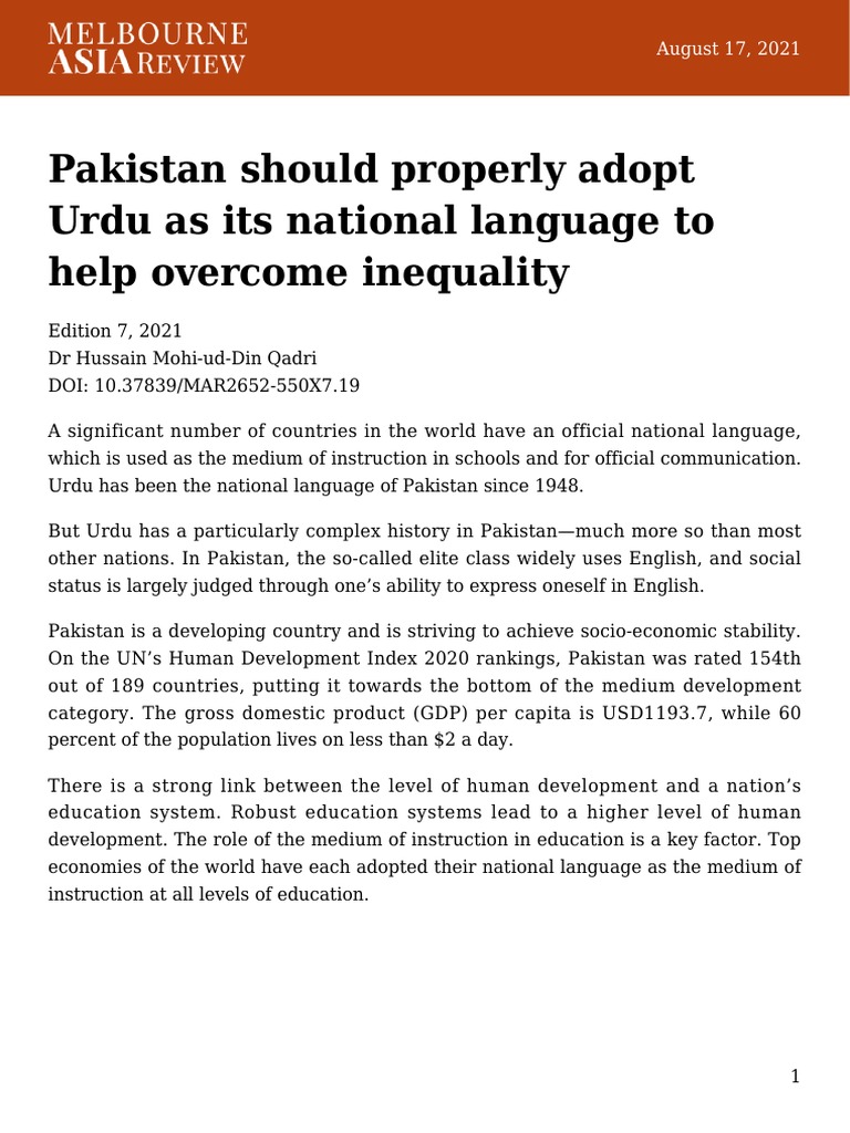 Pakistan Should Properly Adopt Urdu As Its National Language To Help ...