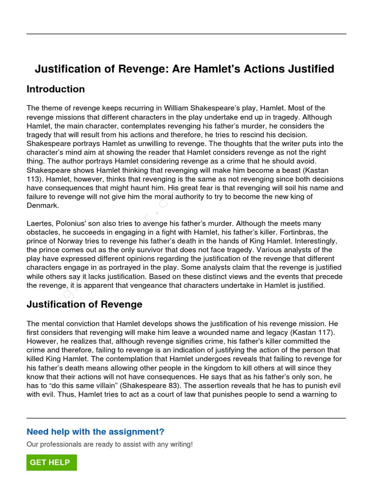 Justifying Hamlet's Revenge | PDF | Classics | General Fiction