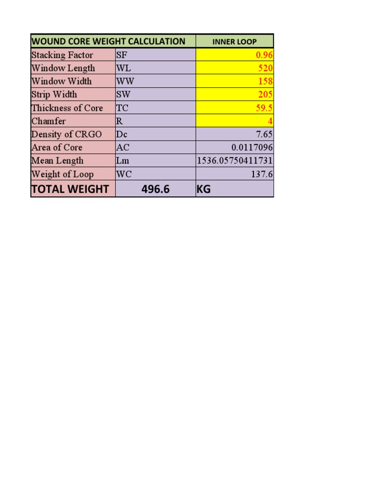 Core Weight Calculation Overview | PDF | Computers