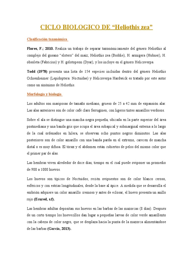 Ciclo Biologico de Heliothis Zea | PDF