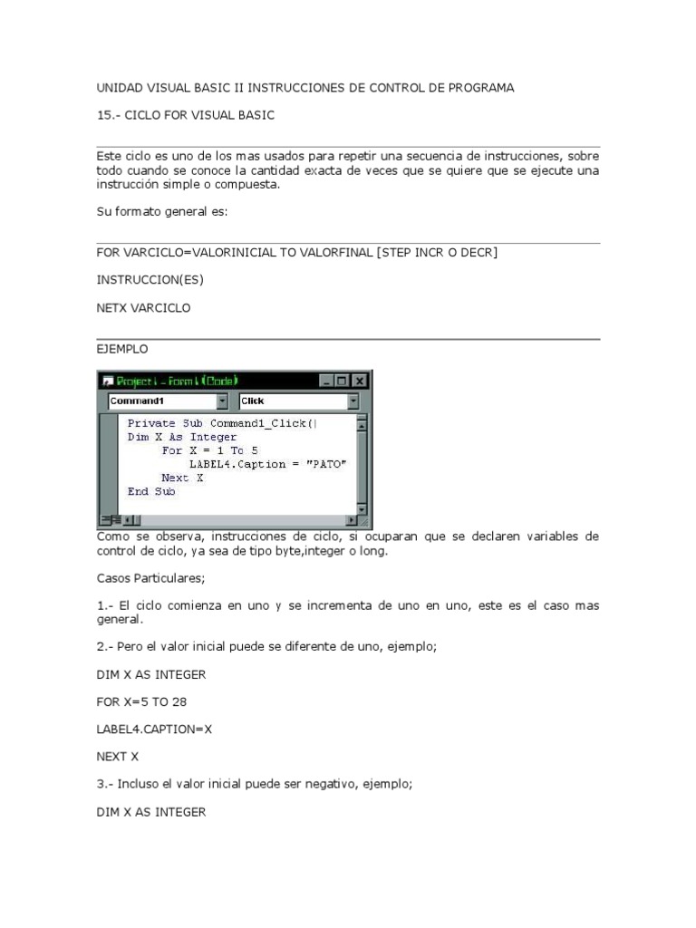 Unidad Visual Basic II Instrucciones de Control de Programa | PDF | Básico | Programa de computadora