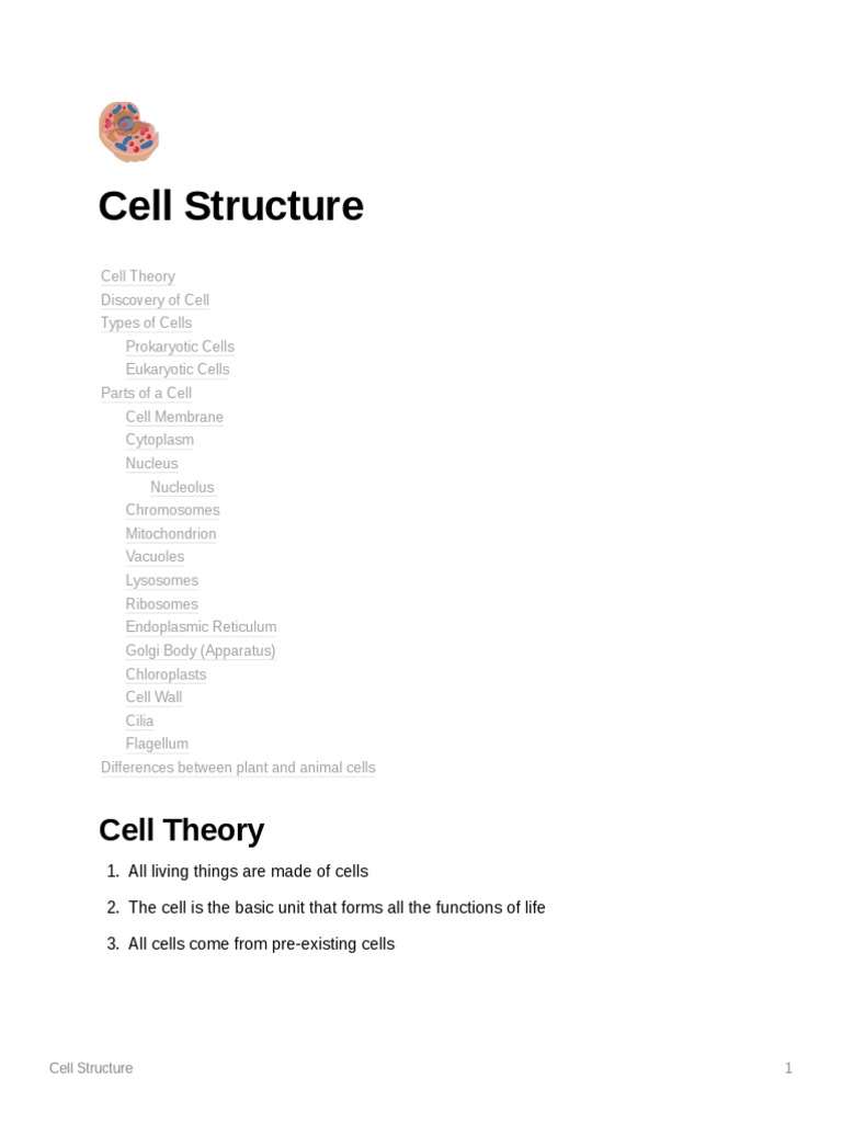 Cell Structure - NOTES | PDF | Cell (Biology) | Organelle