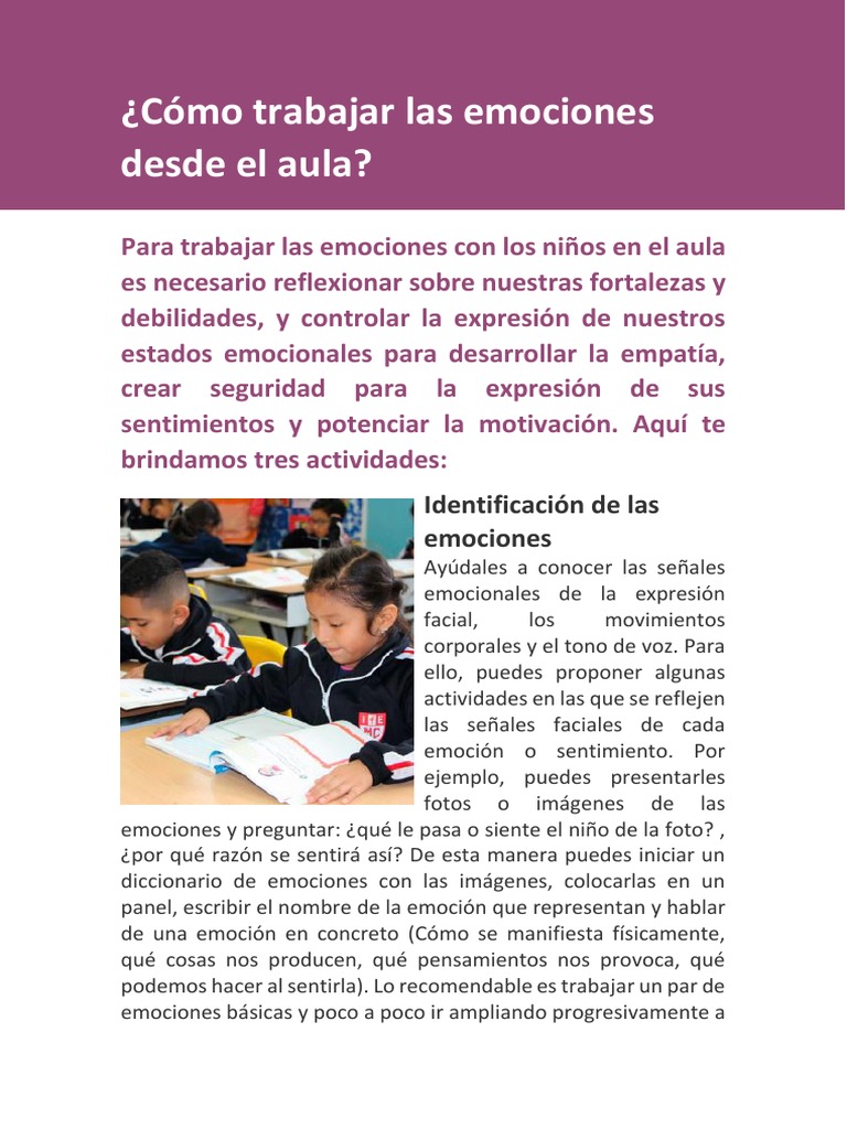 Estrategias para trabajar emociones en el aula | PDF | Las emociones ...