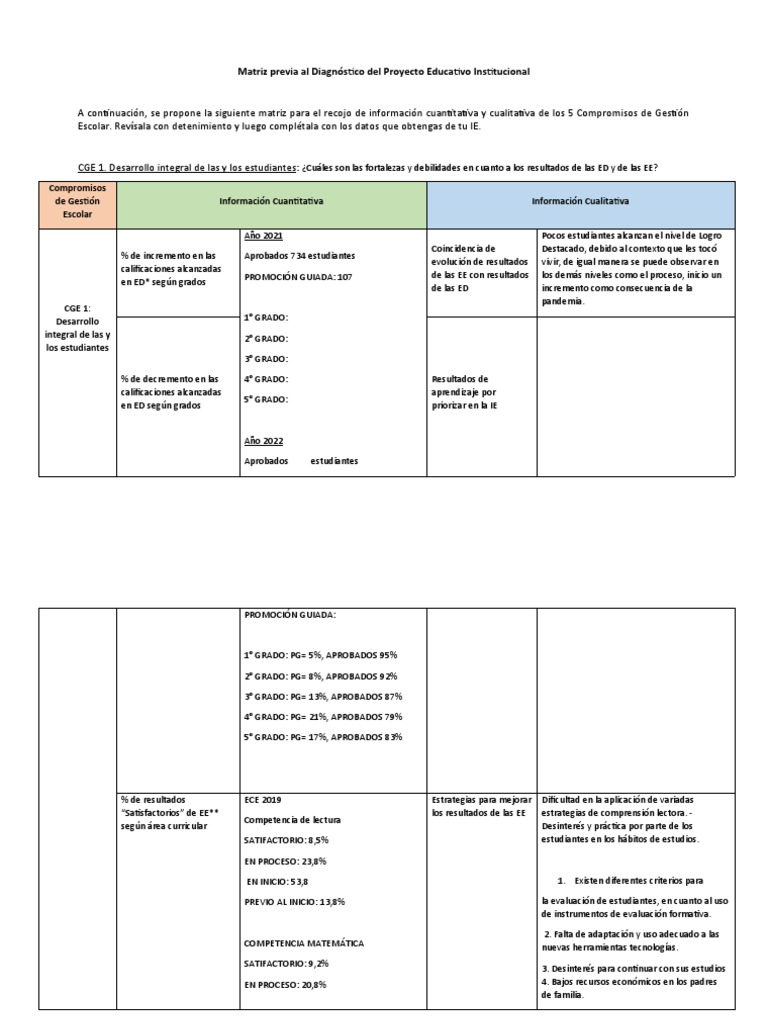 Matriz de Apoyo Al Diagnóstico Institucional PEI Publicada 1 | PDF ...
