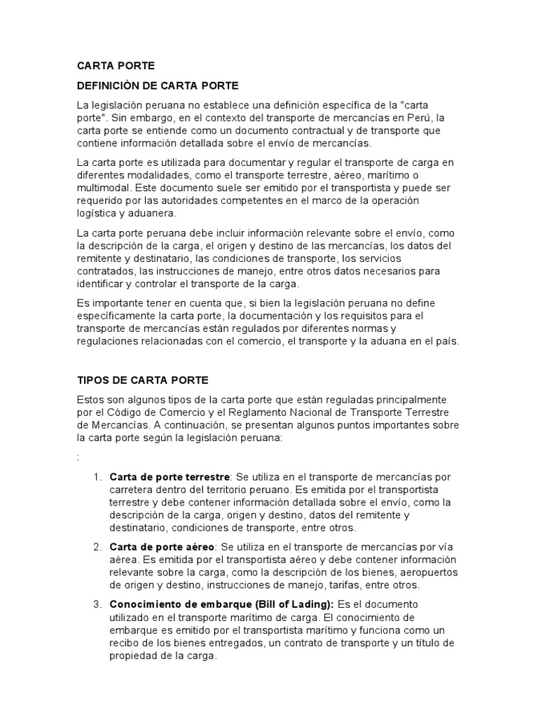 CARTA PORTE Y CONOCIMIENTO DE EMBARQUE (1) | PDF | Guía de carga