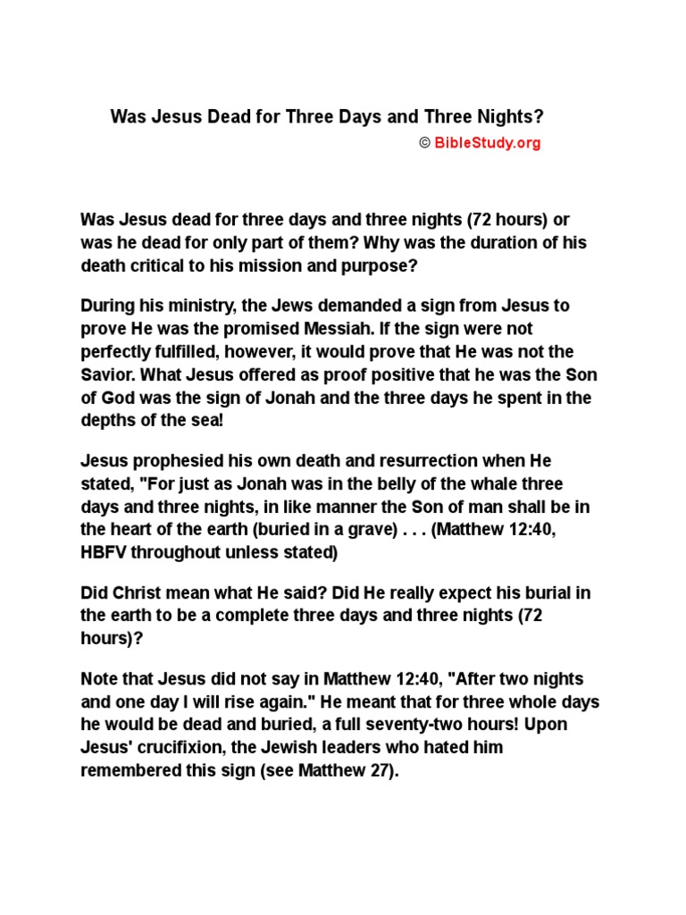 Was Jesus Dead For Three Days And Three Nights Pdf Jesus Gospel