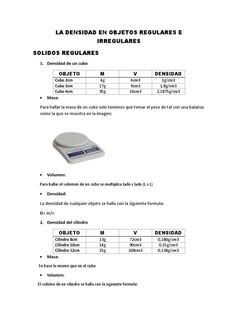La Densidad en Objetos Regulares e Irregulares | PDF | Ciencias fisicas