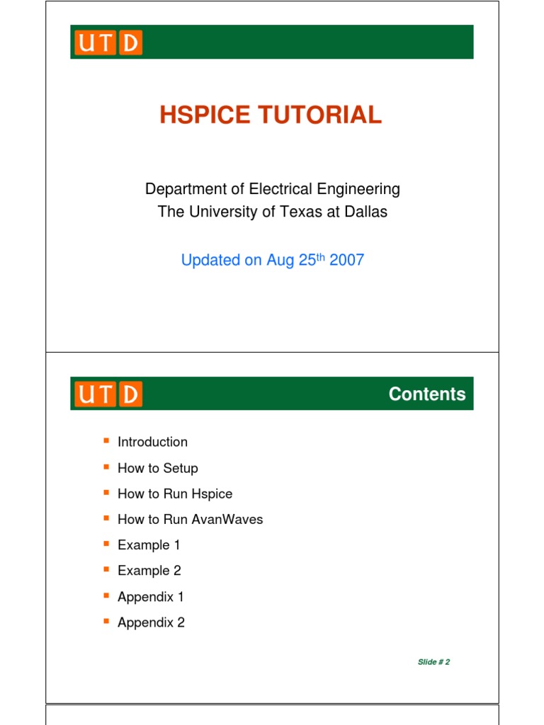Hspice Tutorial: Department of Electrical Engineering The University of ...