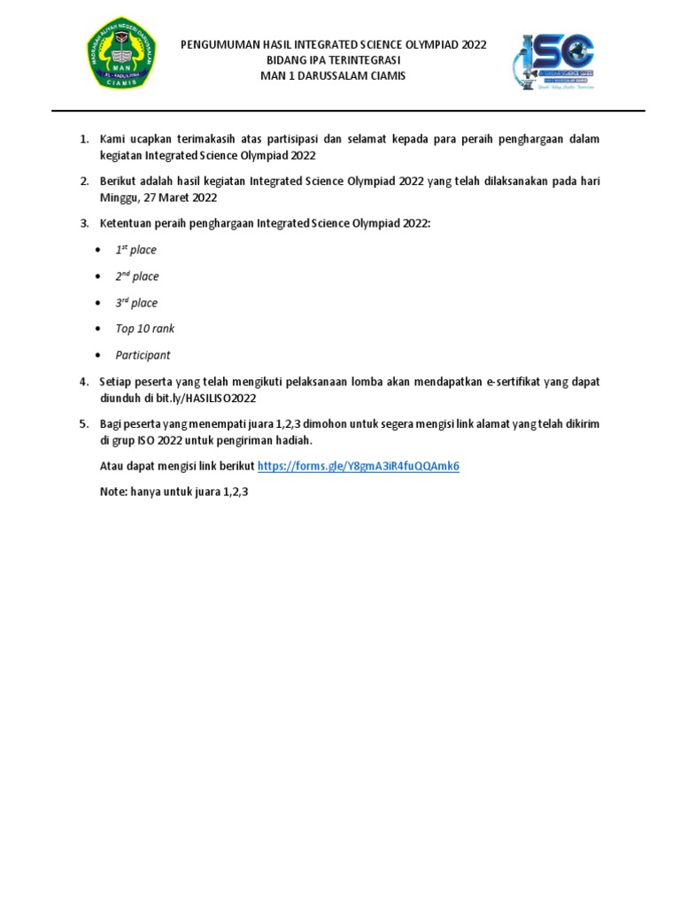 Hasil Ipa Iso 2022 | PDF