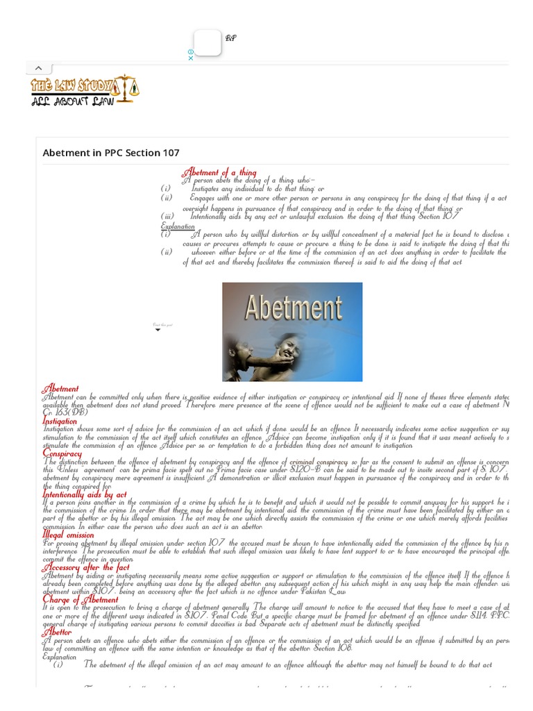 Abetment in PPC Section 107 - The Law Study | PDF | Aiding And Abetting ...