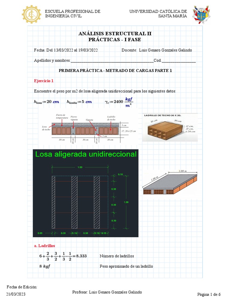AEII - P1 - Metrado de Cargas Parte 1 v3 | Descargar gratis PDF | Ingeniero civil | Ingeniería ...