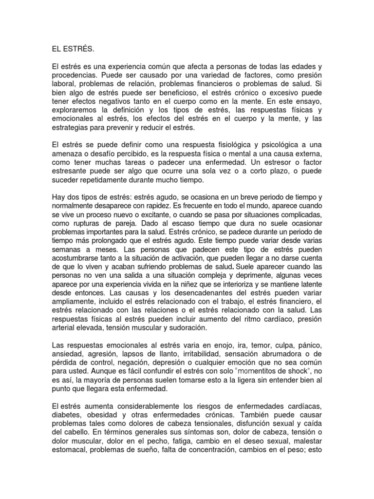 El Estres | PDF | Estrés (biología) | Ansiedad
