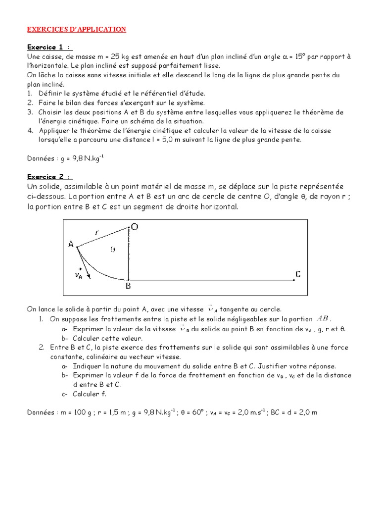 ch6 Energie Exercice Application | PDF