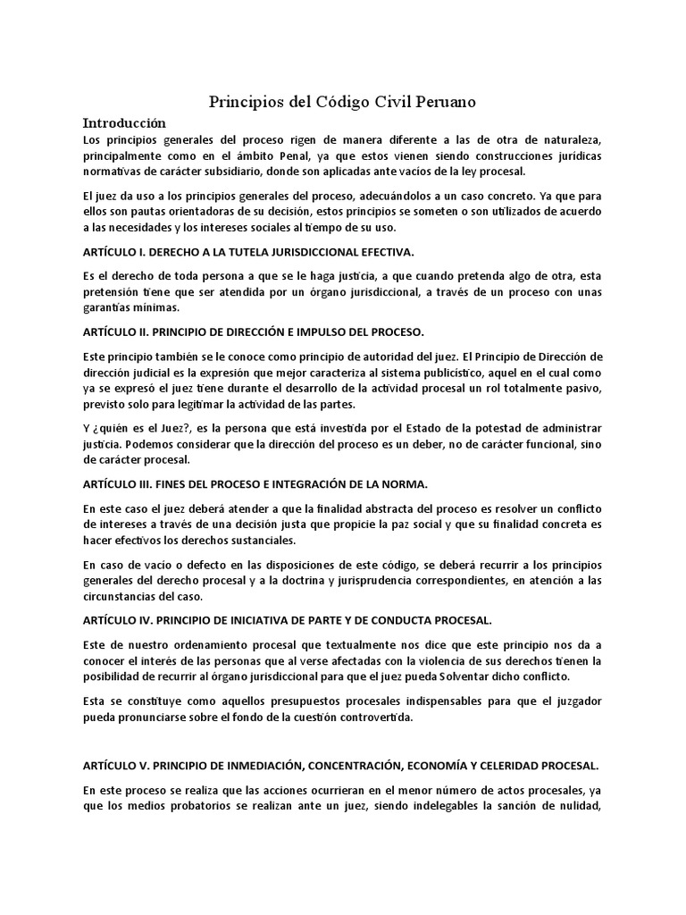 Principios del Código Civil Peruano 1 | PDF | Ley procesal | Jurisdicción