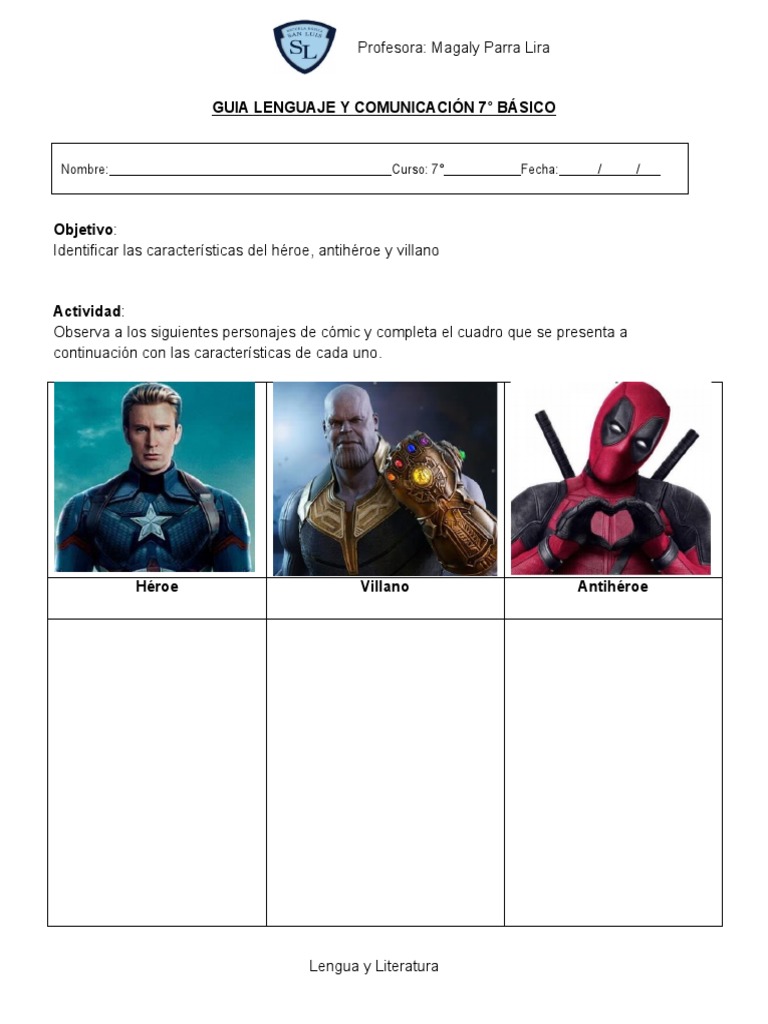 Guía Unidad 1 OA4 Héroes-Y-Antihéroes | PDF