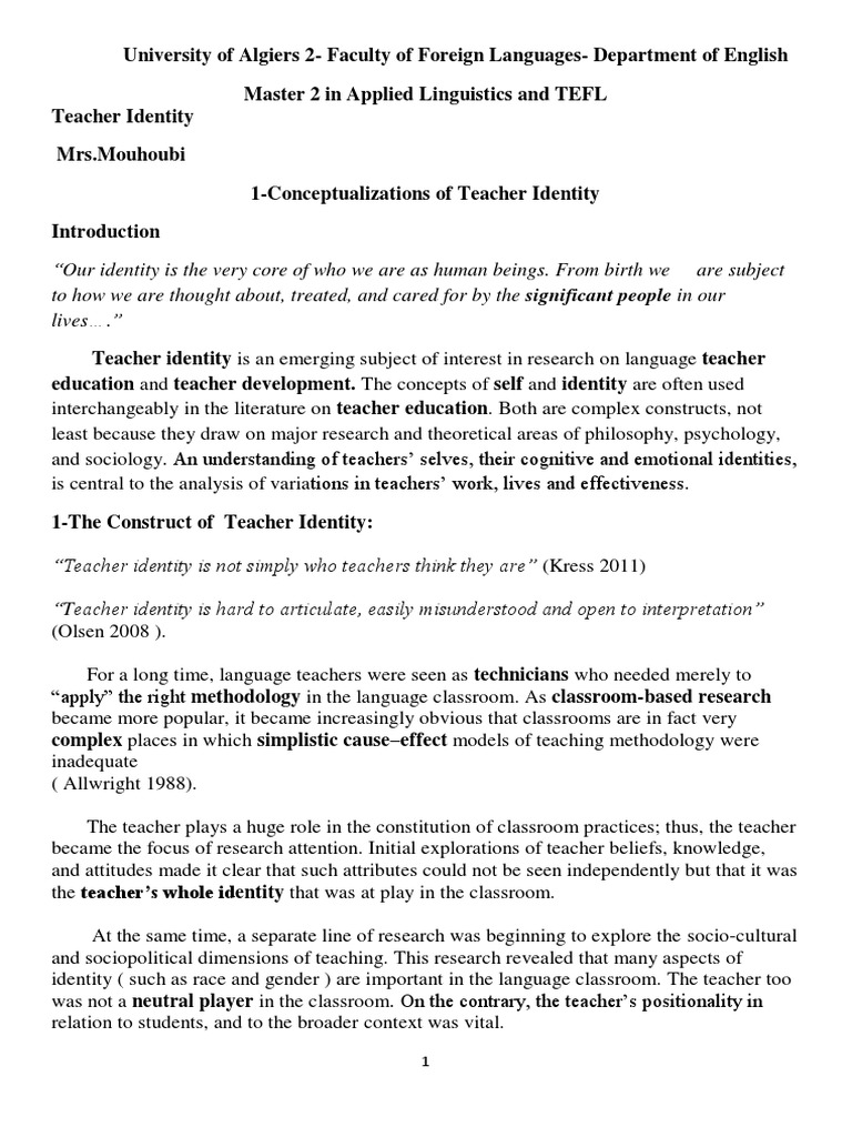 Teacher Identity 01 | PDF | Identity (Social Science) | Teachers