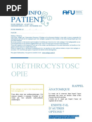 Cystostomie Sus Pubienne APPAREIL URINAIRE : Pathologie