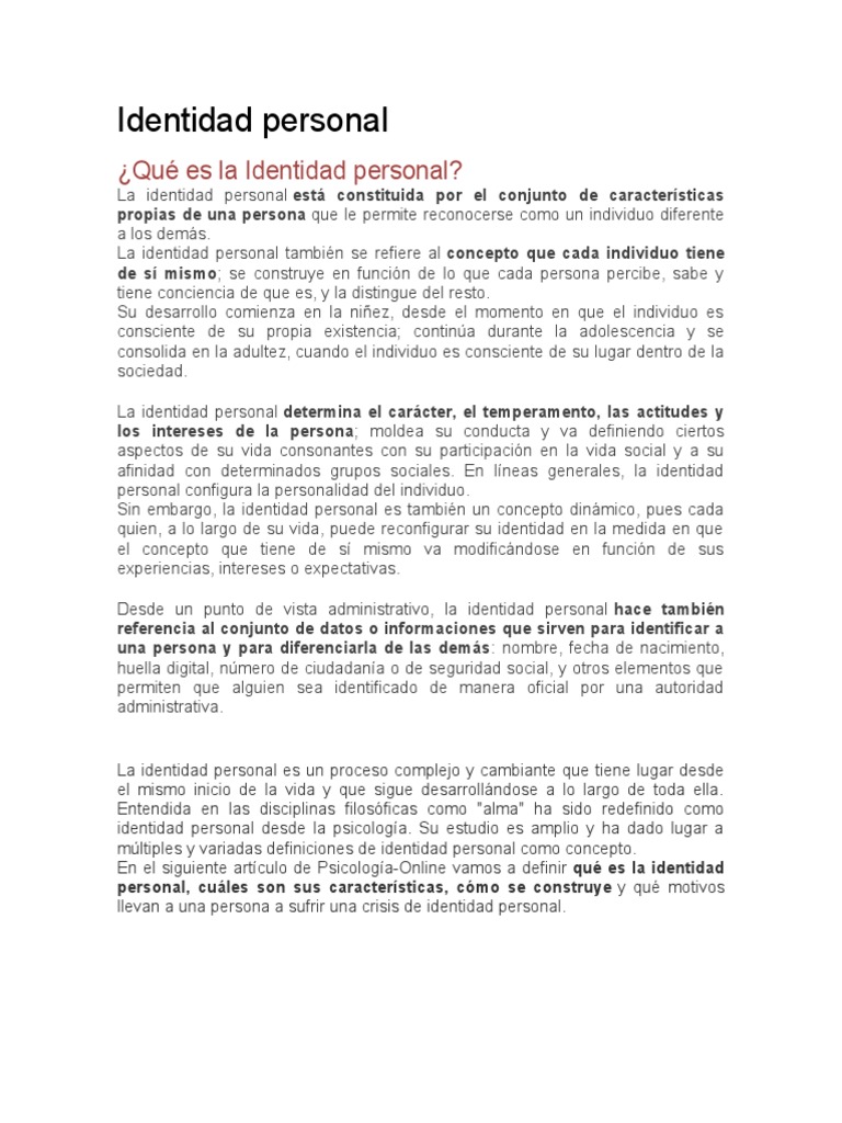 Mi Identidad Personal Lecturas Complementarias | PDF | Memoria | Infancia