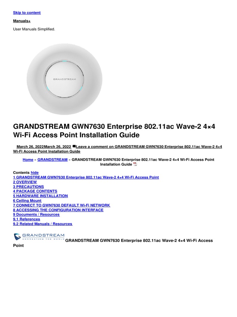 gwn7630 Enterprise 802 11ac Wave 2 4x4 Wi Fi Access Point Manual | PDF ...