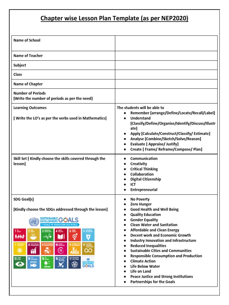 NEP 2020 Chapter-wise Lesson Plan Template | PDF | Educational ...