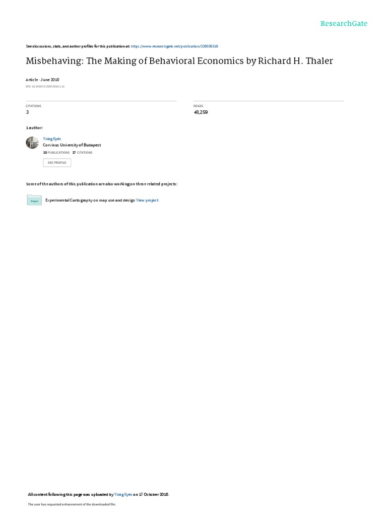 Misbehaving The Making of Behavioral Economics by | PDF | Behavioral Economics | Economics