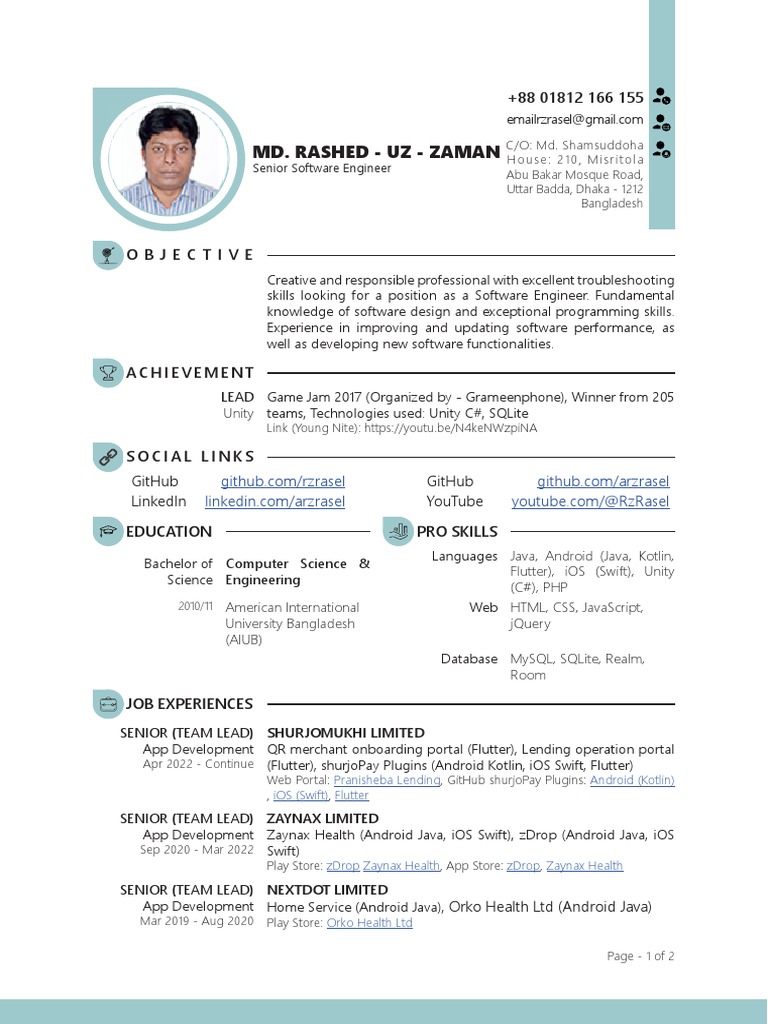 RZ Rasel CV - Curriculum Vitae (Rashed - Uz - Zaman) 2023-05-28 Without Unity | PDF | Ios ...