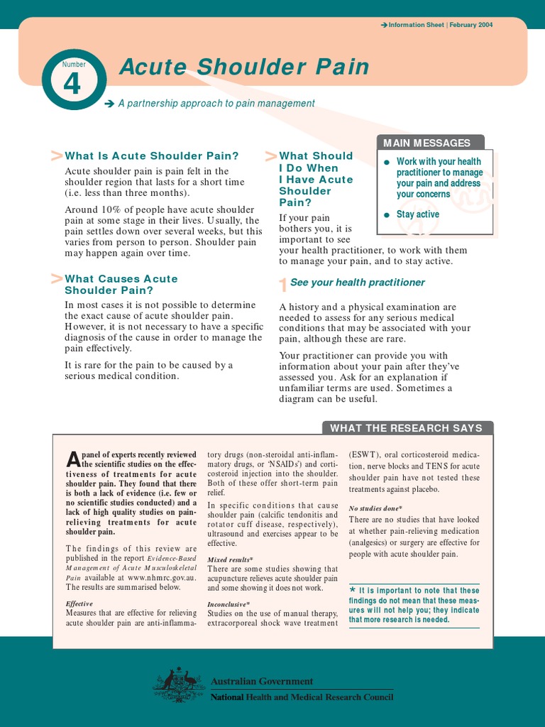 CP 94d - Information Sheet 4 - Acute Shoulder Pain | PDF | Pain | Shoulder