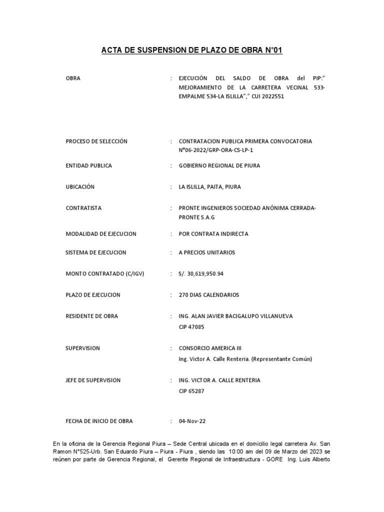 ACTA DE SUSPENSION DE PLAZO 01 - rv0 | PDF | Gobierno