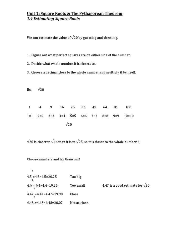Estimating Square Roots Notes | PDF