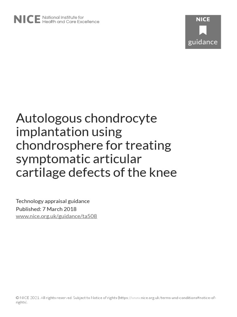 Autologous Chondrocyte Implantation Using Chondrosphere For Treating ...