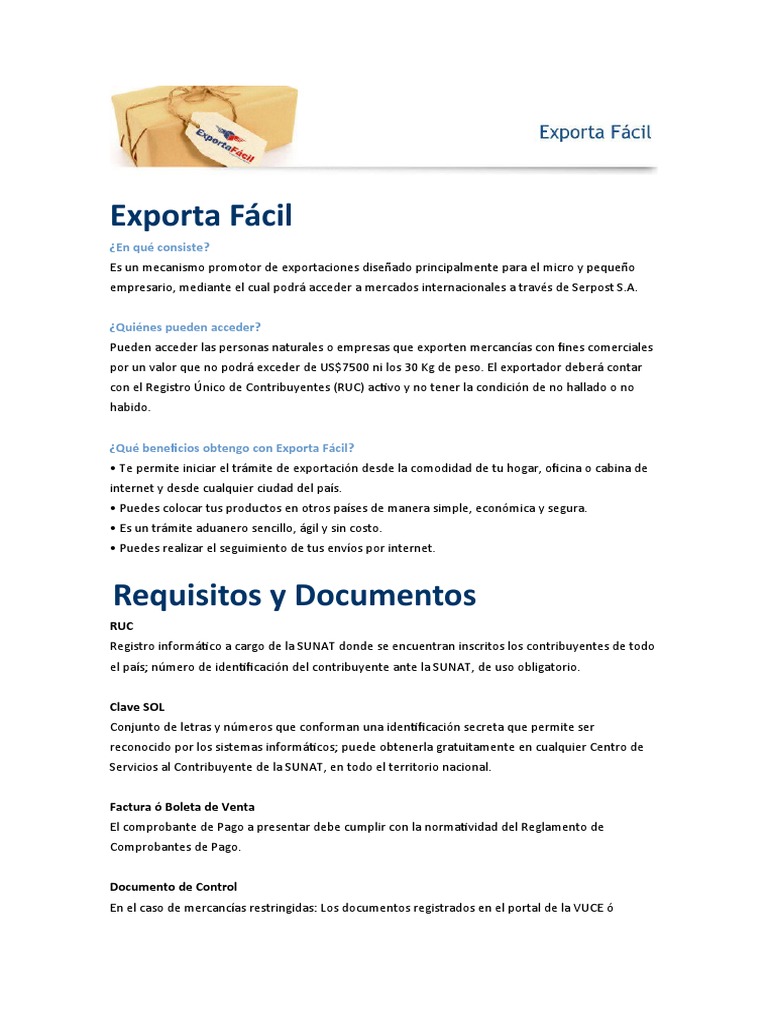 Información Exporta Fácil 2022-1 | PDF | aduana | Exportaciones