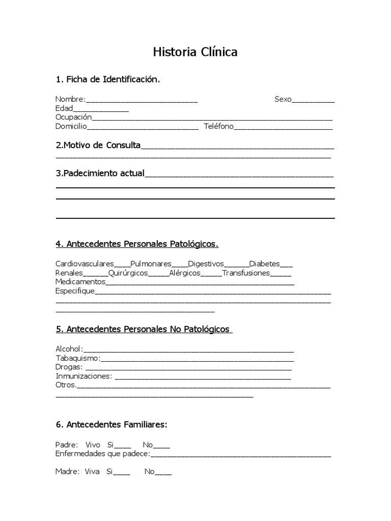 Formato de Historia Clínica General | PDF | Medicina | Enfermedades y trastornos