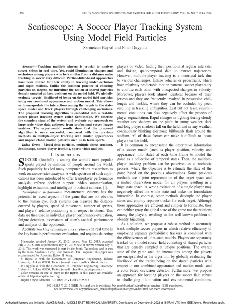 Sentioscope A Soccer Player Tracking System Using Model Field Particles ...