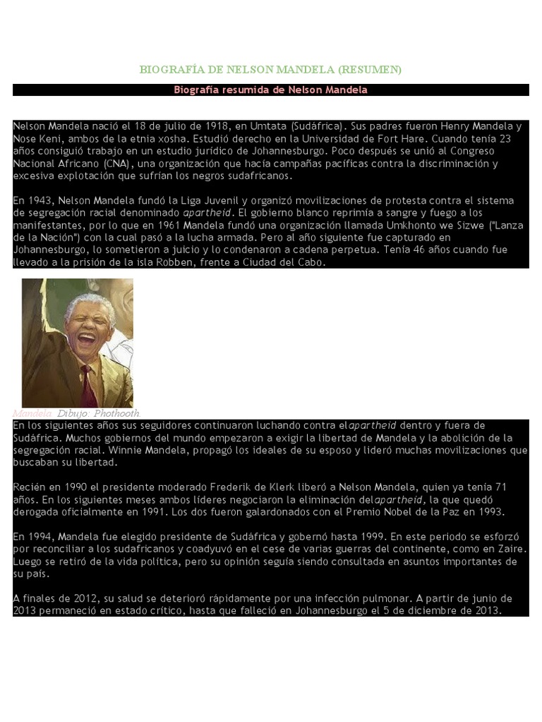 Biografía de Nelson Mandela | PDF | Nelson Mandela | Congreso Nacional Africano