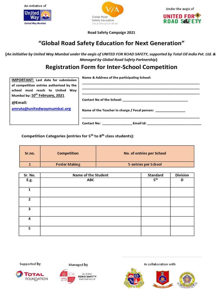 Registration Form - Interschool Competition | PDF
