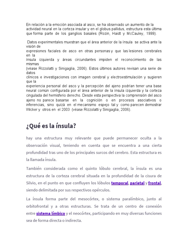 Estructura Que Intervienen en El Asco | PDF | Corteza Insular | Cerebro