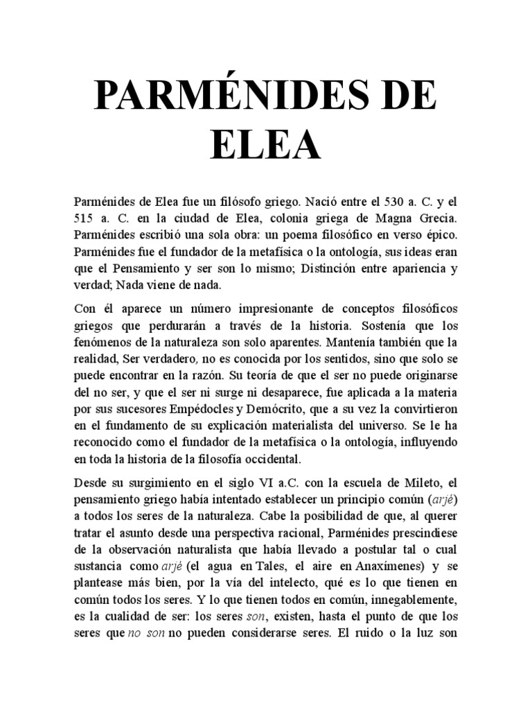 Parménides de Elea (Biografia) | PDF | Filosofía | Religión y ...