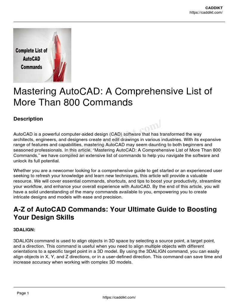 Mastering AutoCAD - A Comprehensive List of More Than 800 Commands ... Mastering AutoCAD - A Comprehensive List of More Than 800 Commands ...
