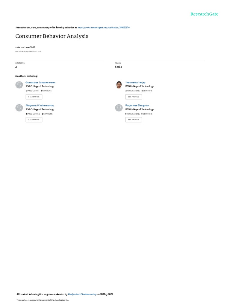 Consumer Behavior Analysis | PDF | Consumer Behaviour | Behavior